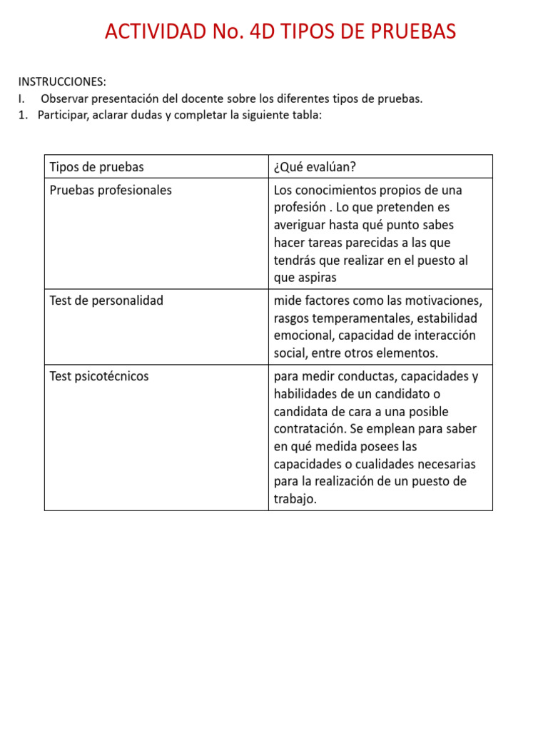 Actividad 4D Tipos de Pruebas | PDF