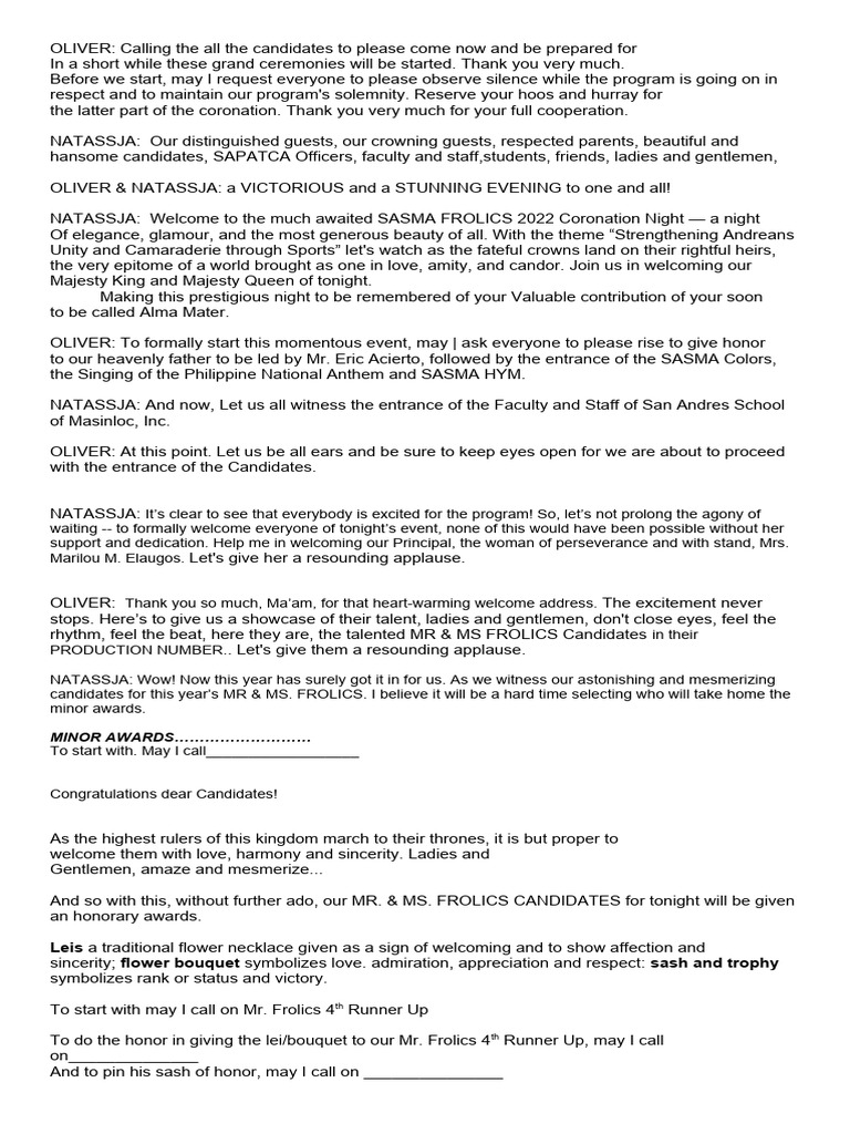 Coronation Night Script | PDF