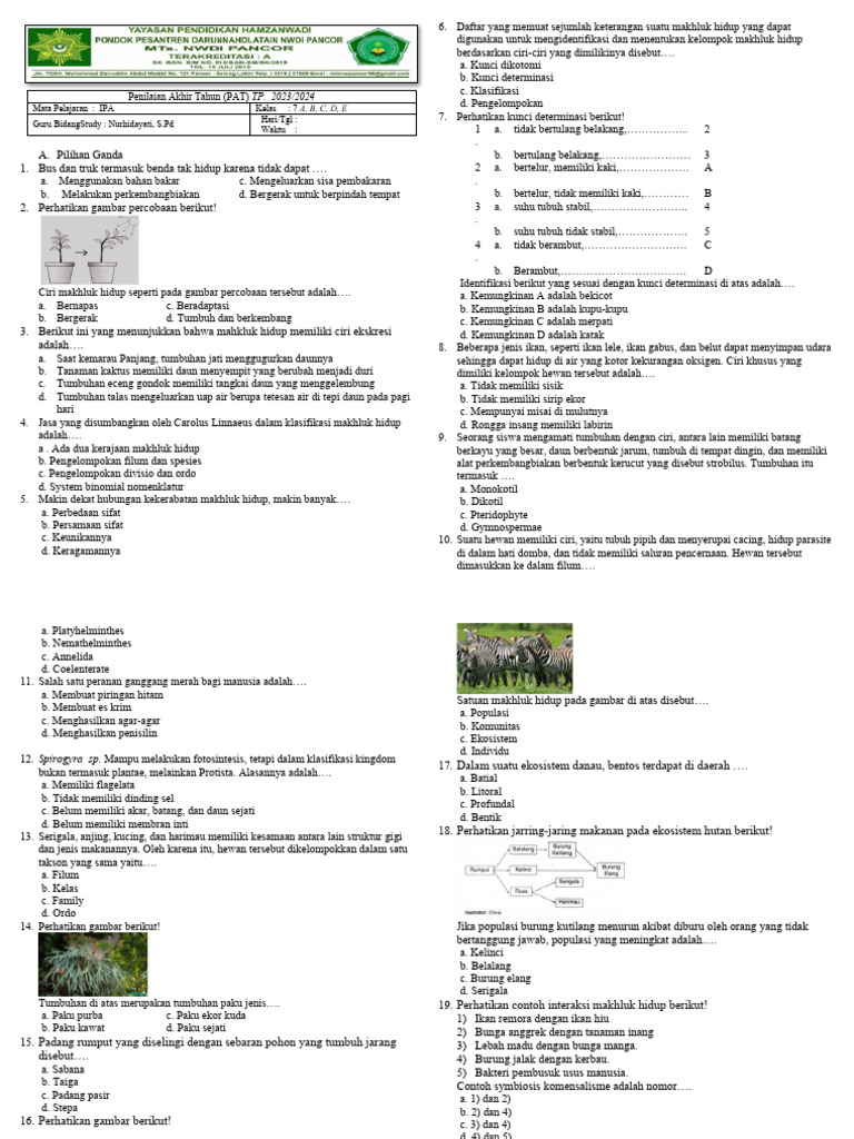 Format SOAL IPA KELAS VII SEMESTER GENAP | PDF