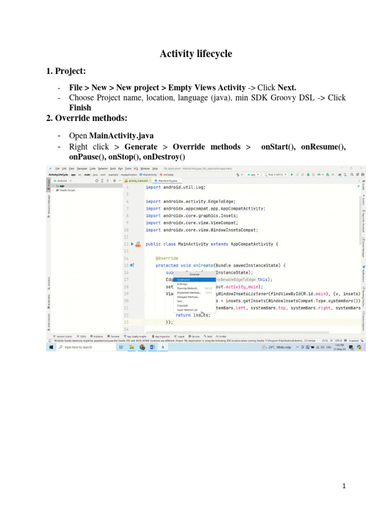 Exercise 6 - Activity Lifecycle | PDF | Android (Operating System) | Computer Engineering