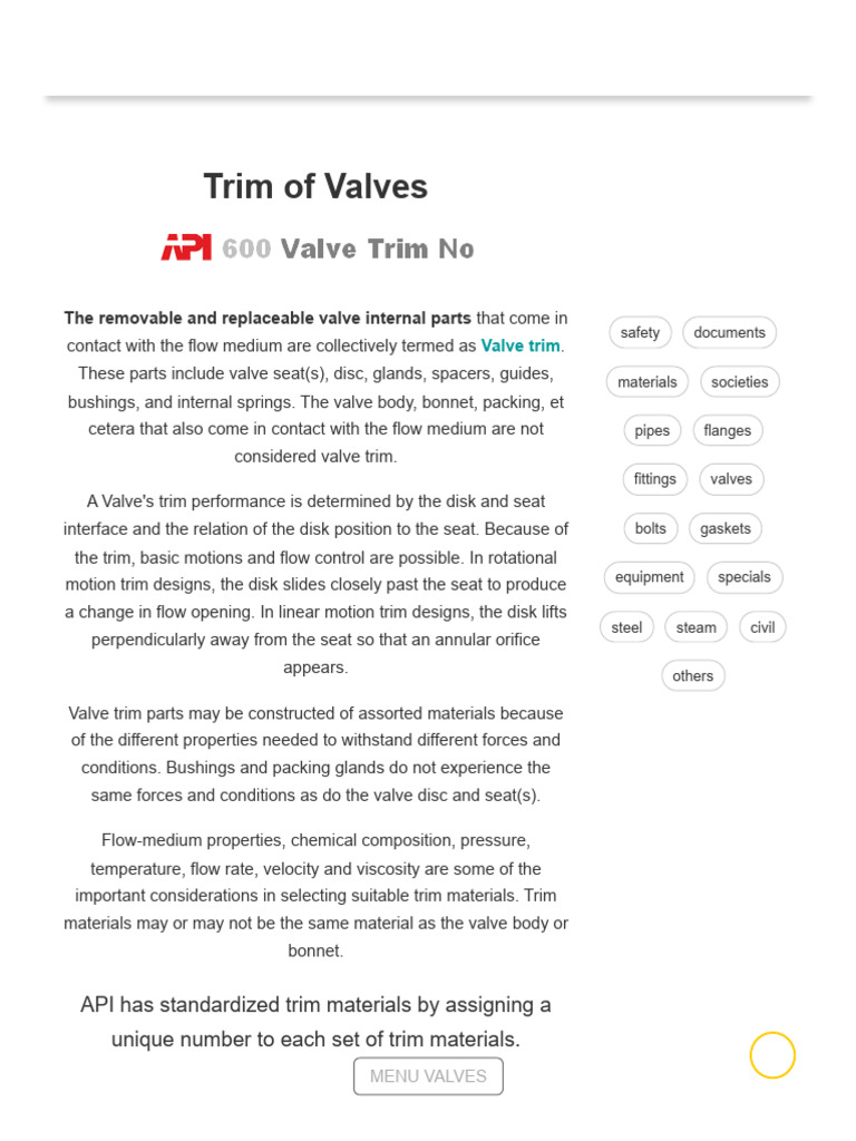 Trim Numbers of Valves - API 600 | PDF | Valve | Corrosion