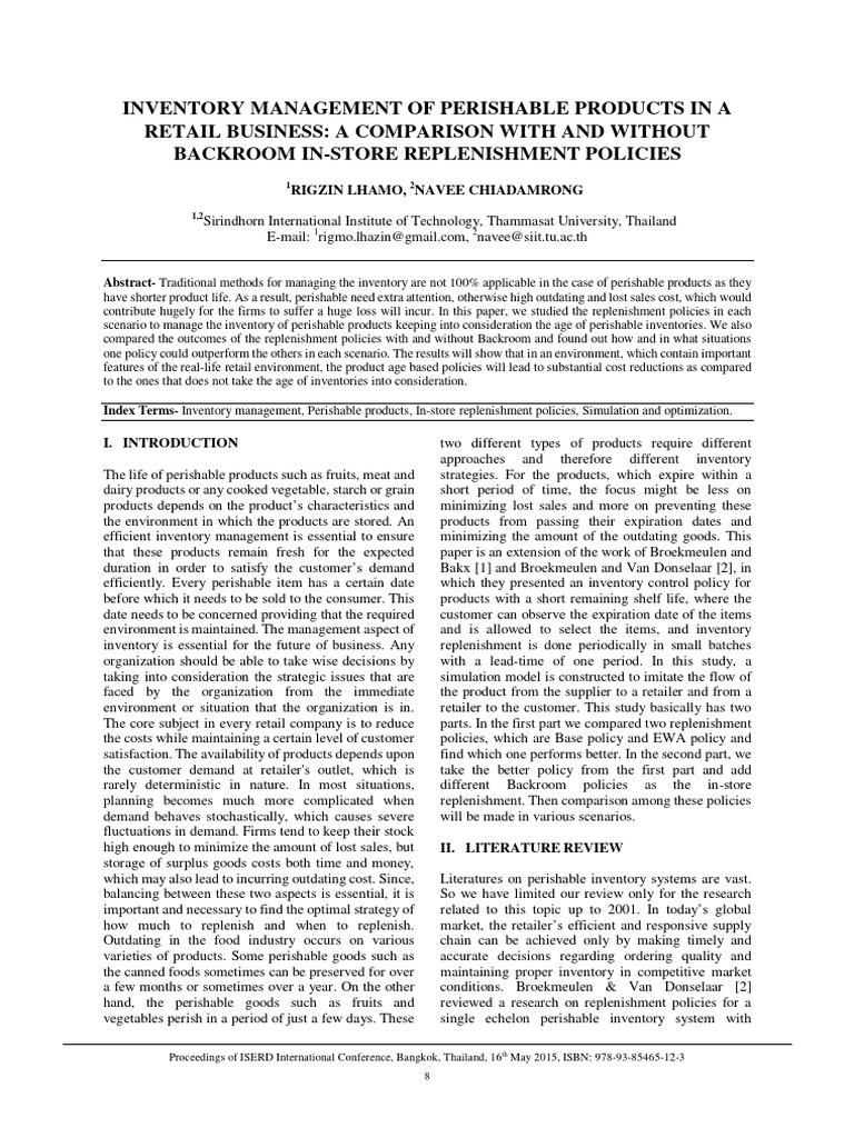 Inventory Management Of Perishable Produ Pdf Inventory Retail