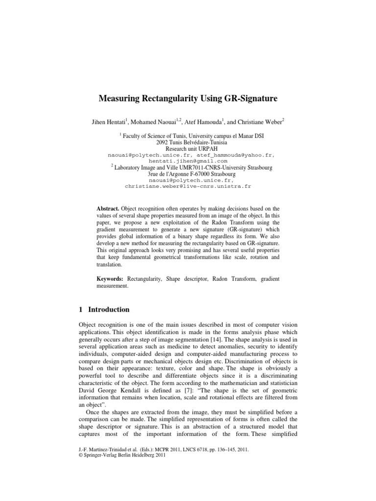 Measuring Rectangularity Using GR-Signature: Abstract. Object ...