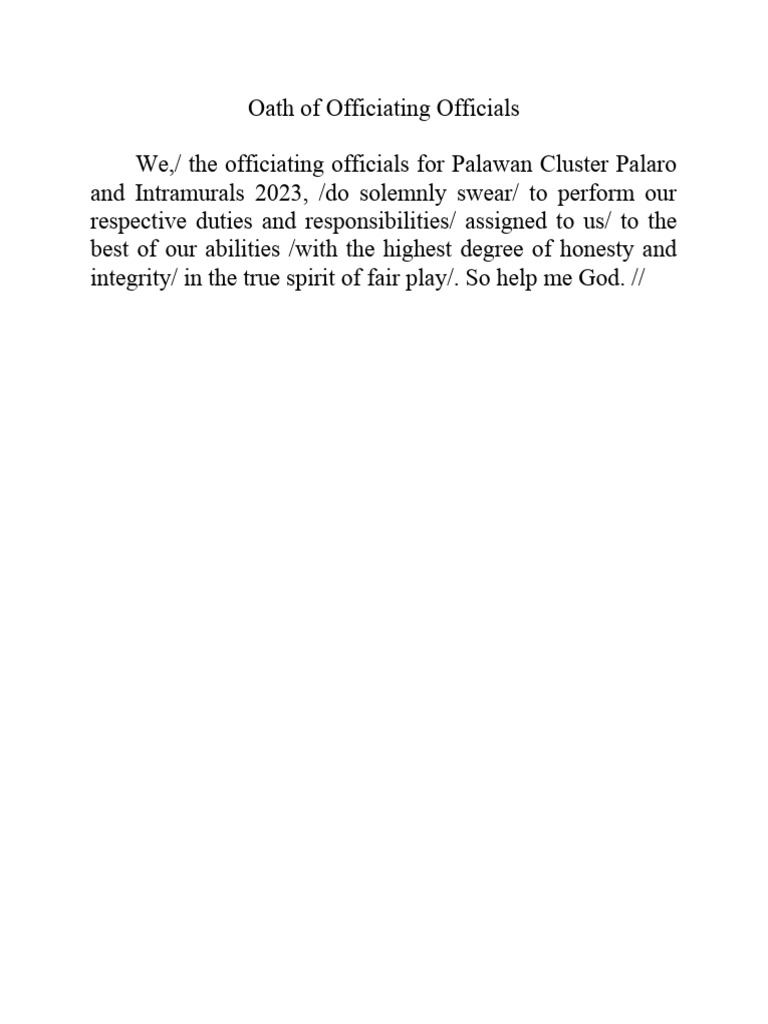 Oath of Officiating Officials | PDF | Cooking, Food & Wine