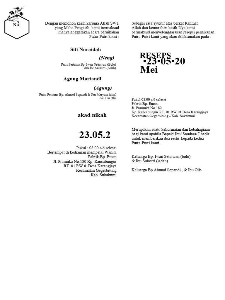 Data Undangan Mang Bolu | PDF