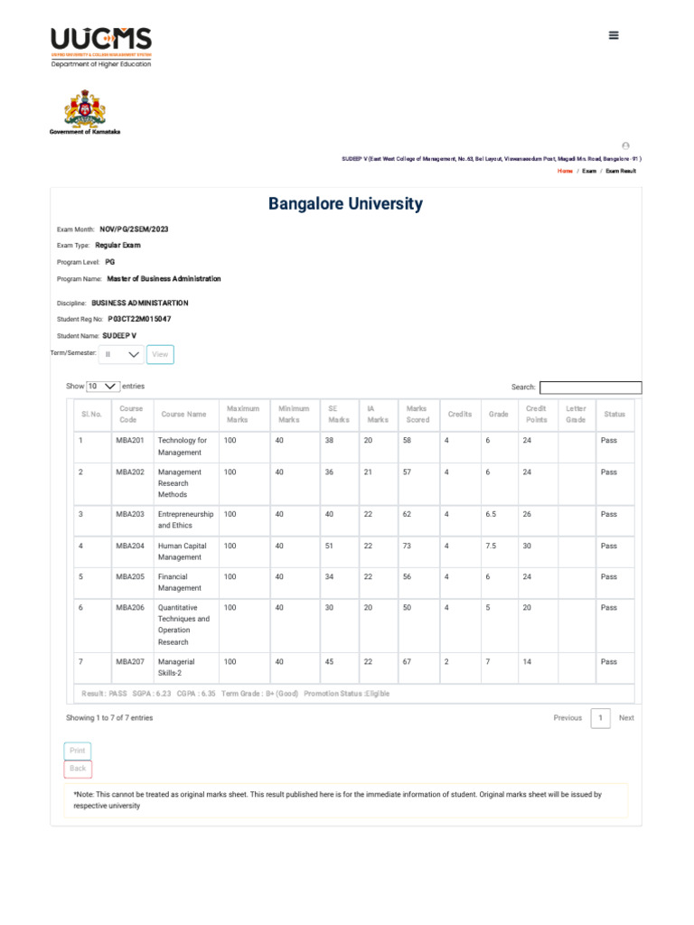 Sudeep 2nd MBA Result | PDF | Master Of Business Administration | Business
