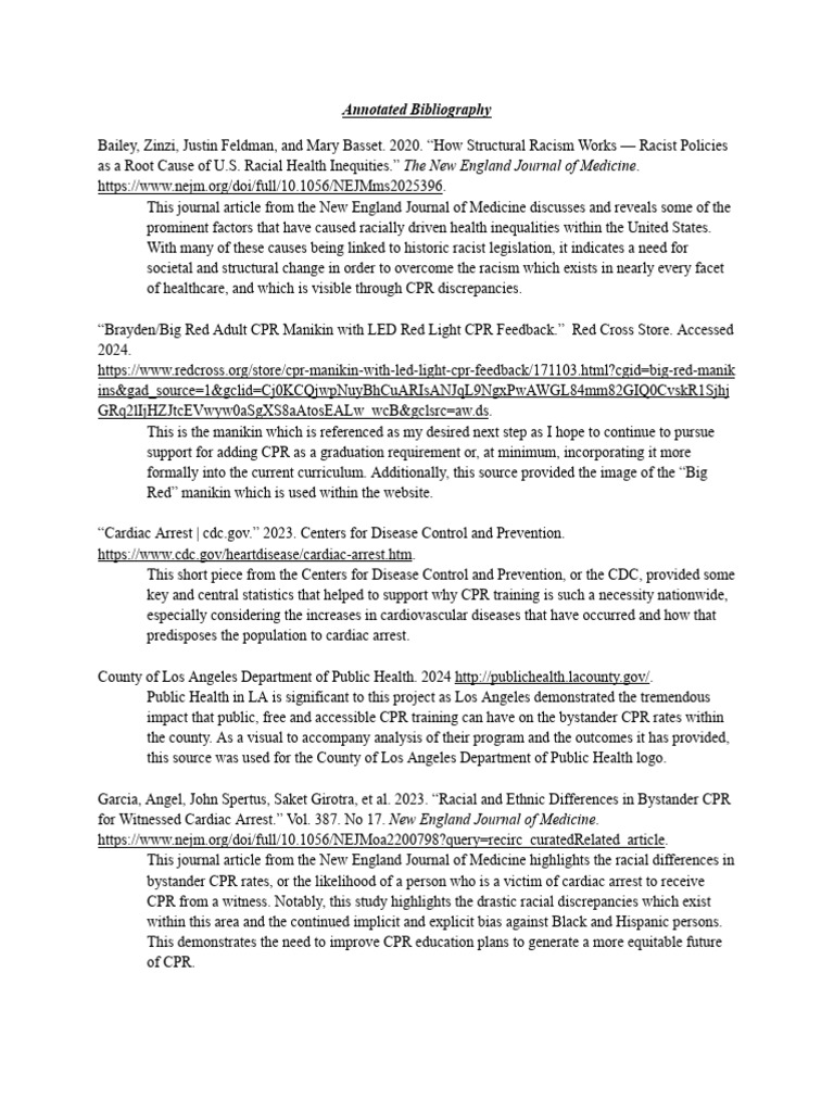 Annotated Bibliography - CPR | PDF | Cardiopulmonary Resuscitation ...