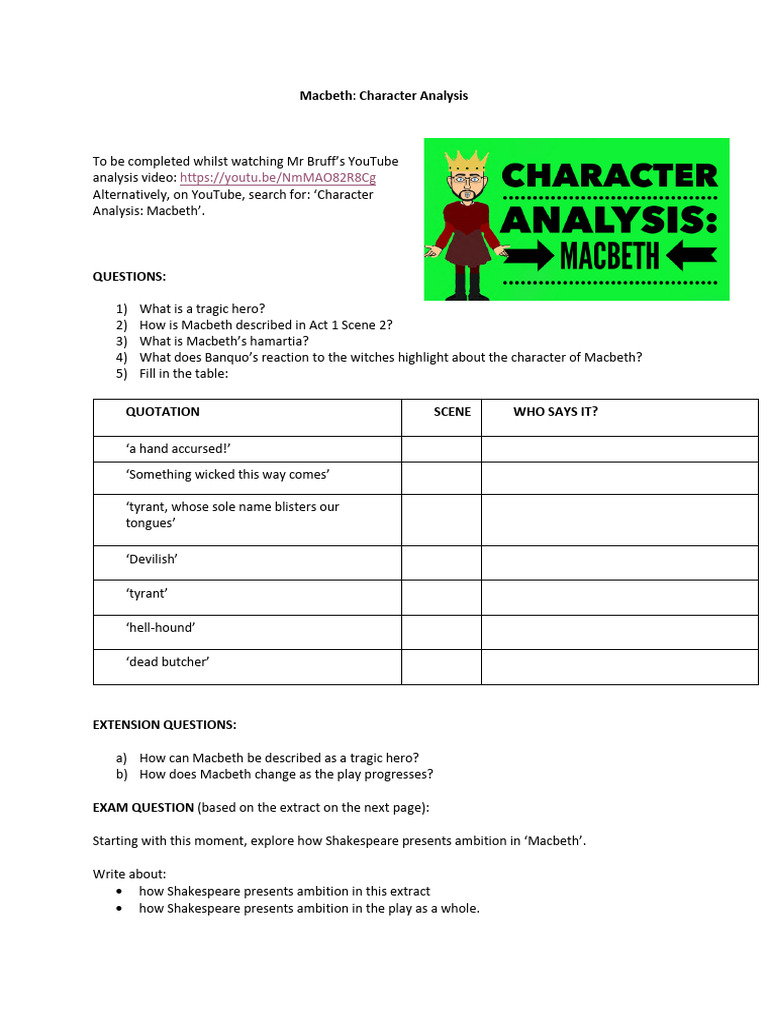 Macbeth-Worksheets | PDF | Macbeth | Shakespearean Tragedies