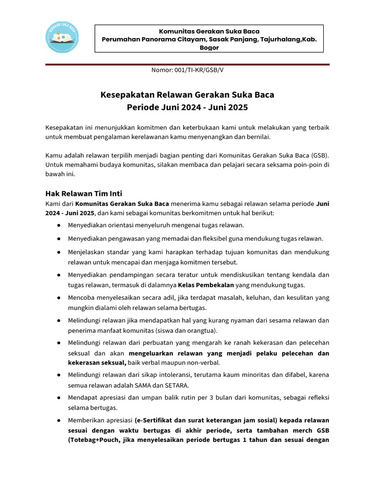 (Nama Relawan) - Kesepakatan Relawan Tim Inti GSB 2024 - 2025 | PDF ...