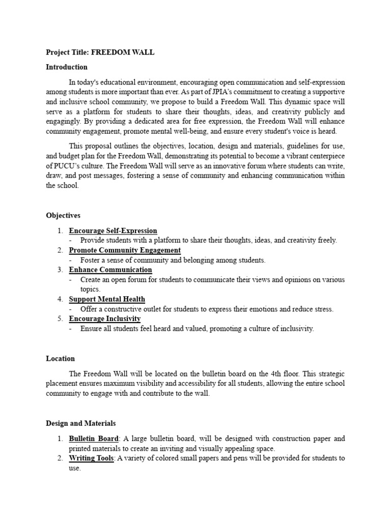 Freedom Wall Proposal for Student Expression | PDF | Community | Creativity