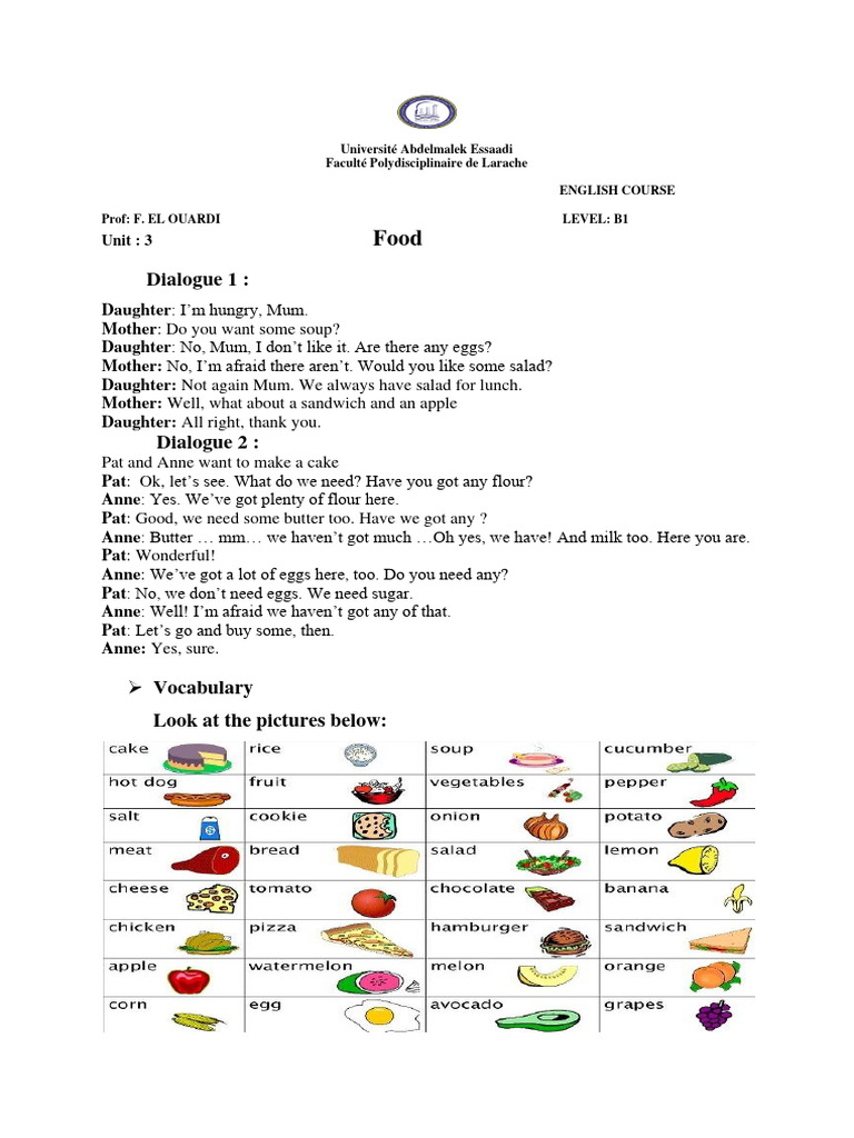 Unit 3 B1 | PDF | Foods | Cuisine