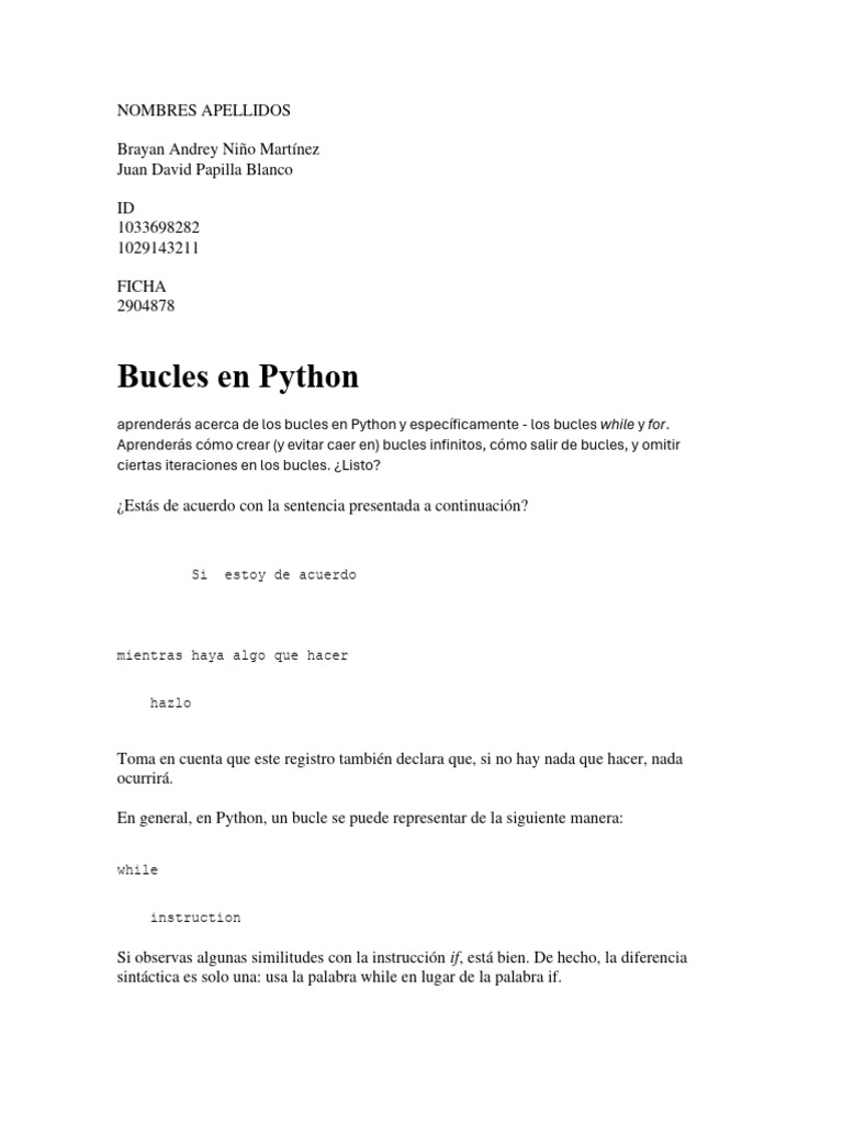Taller de Bucles | PDF | Python (lenguaje de programación) | Programa de computadora