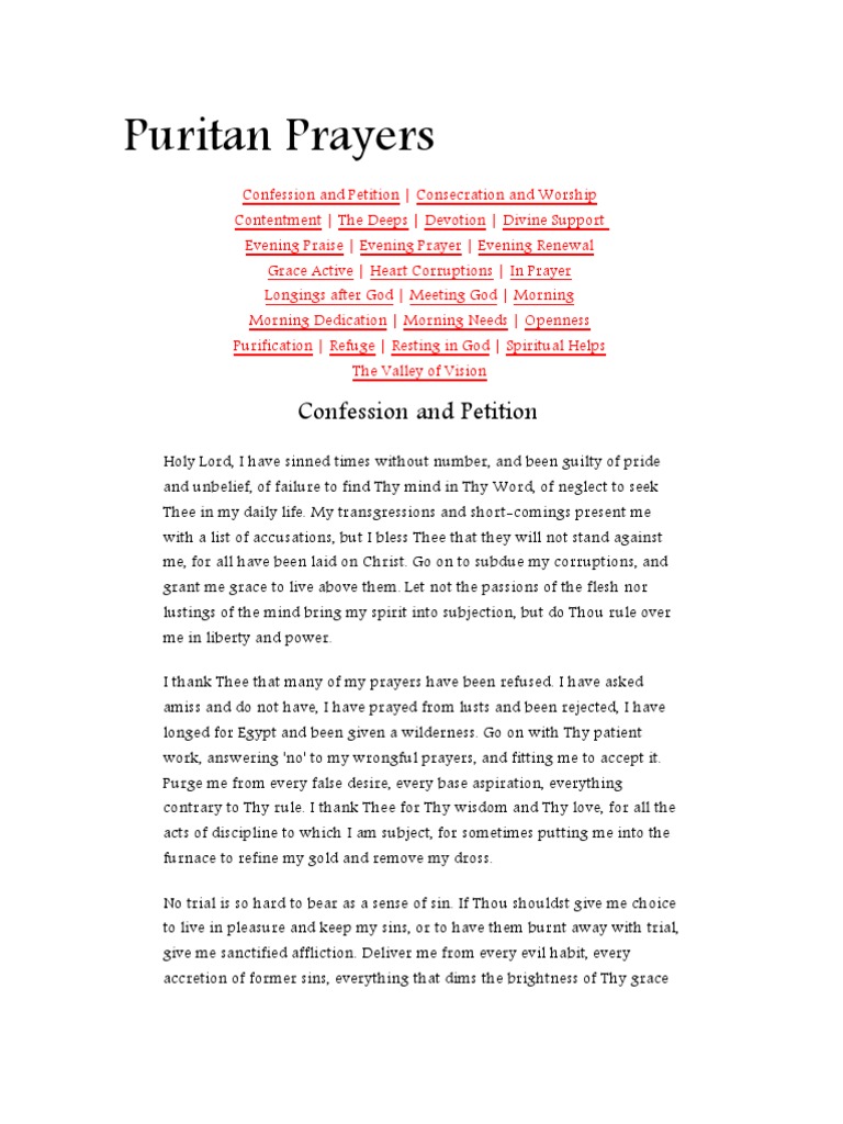 Puritan Prayers: Confession and Petition | PDF | Grace In Christianity ...