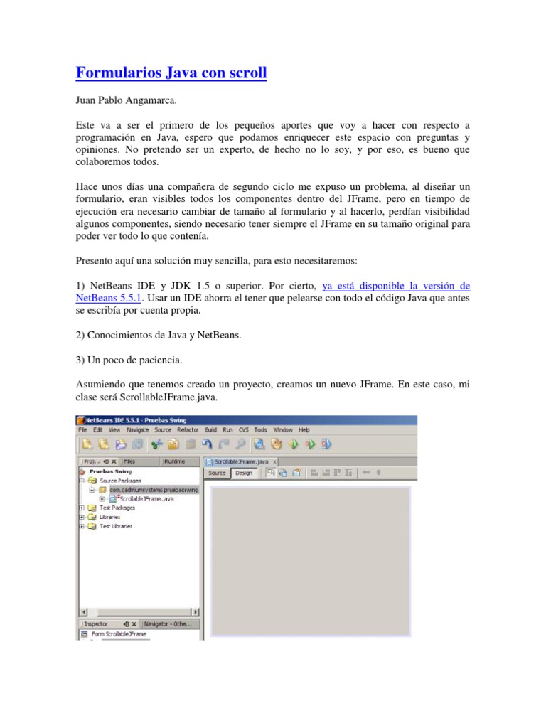Formularios Java Con Scroll | Descargar gratis PDF | Entorno de desarrollo integrado | Java ...