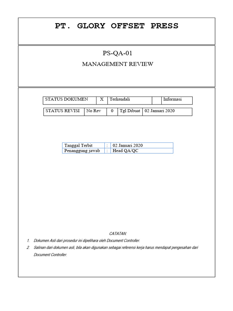 Management Review Procedure | PDF