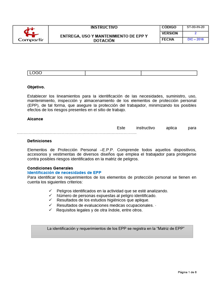 Procedimiento e Instructivo de Epp | PDF