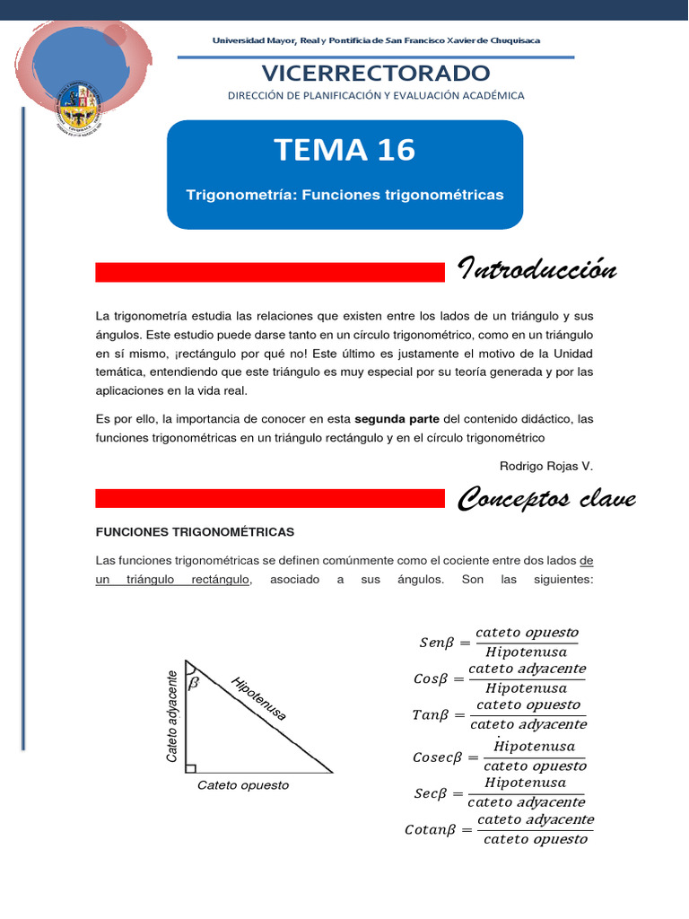 Tema 16 Trigonometr-A - Funciones Trigonom-Tricas | PDF | Funciones trigonométricas | Triángulo