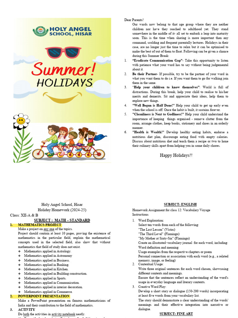 12 Science Holidays Homework 2024. | PDF | Dominance (Genetics) | Genotype