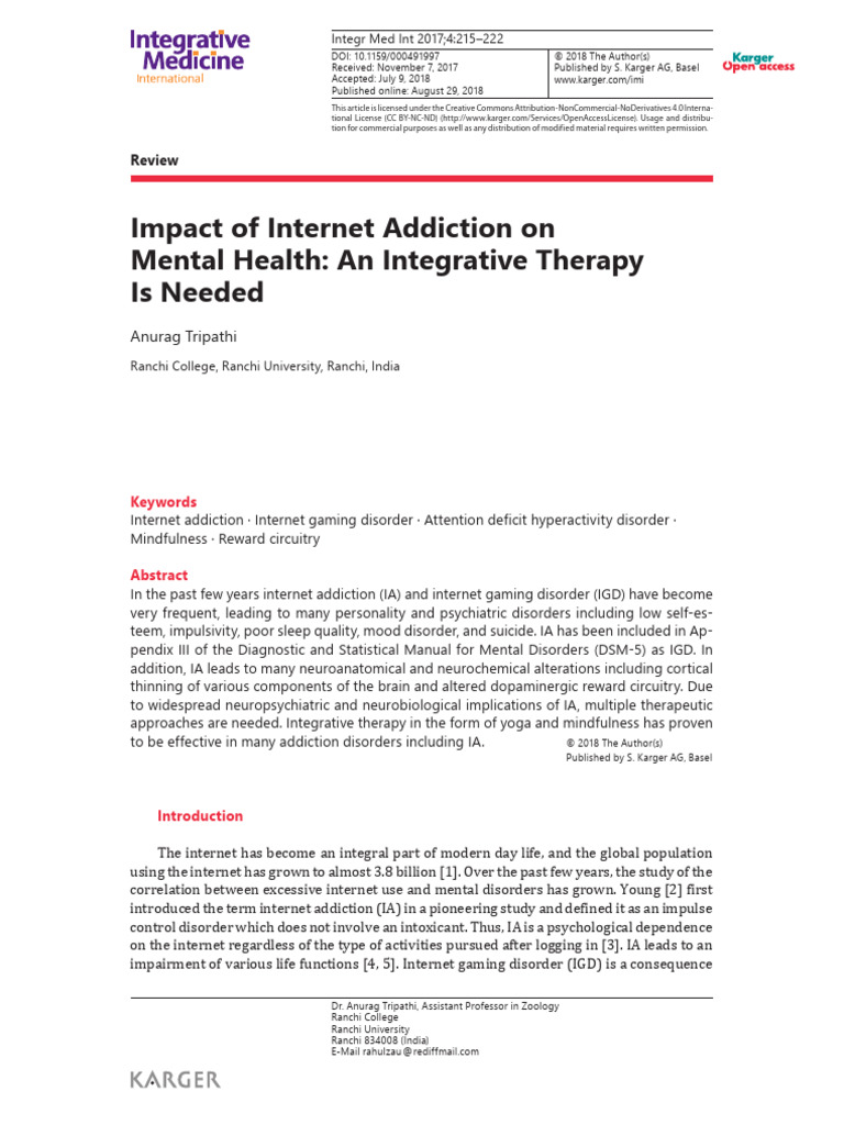 Impact of Internet Addiction On Mental Health An I | PDF | Reward ...