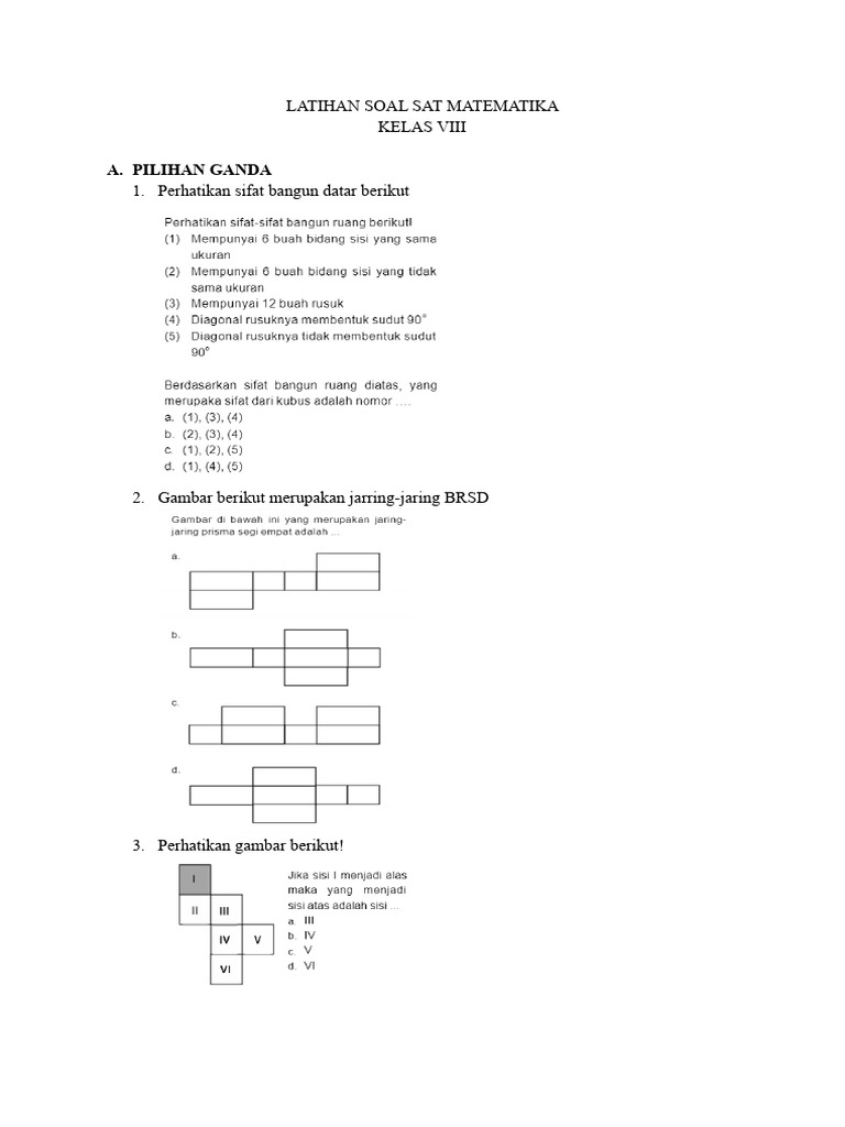 Latihan Soal Sat Matematika Kelas 8 | PDF