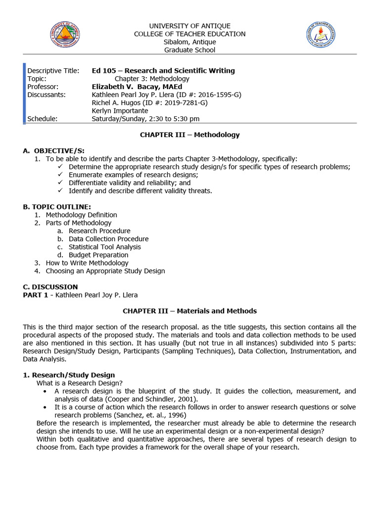 Chapter 3 - Methodology - Llera, Hugos, Importante | PDF | Statistics | Validity (Statistics)