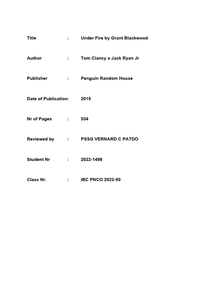 Tom Clancy's "Under Fire" Review | PDF | Police | Thriller (Genre)