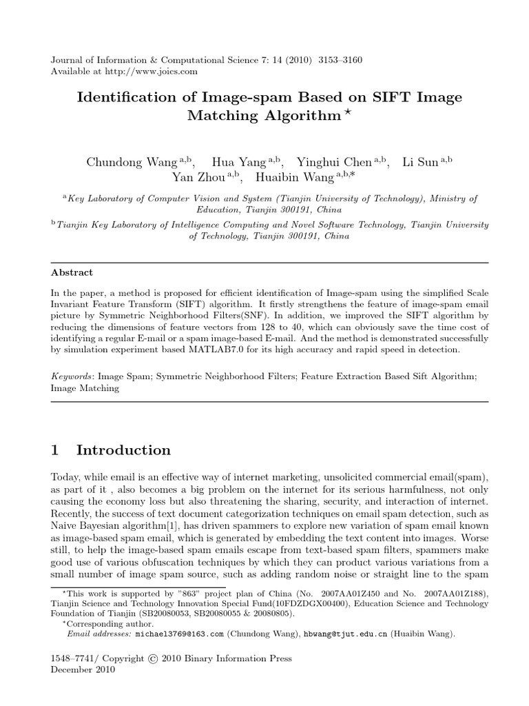 Identification Of Image Spam Based On Sift Image Matching Algorithm