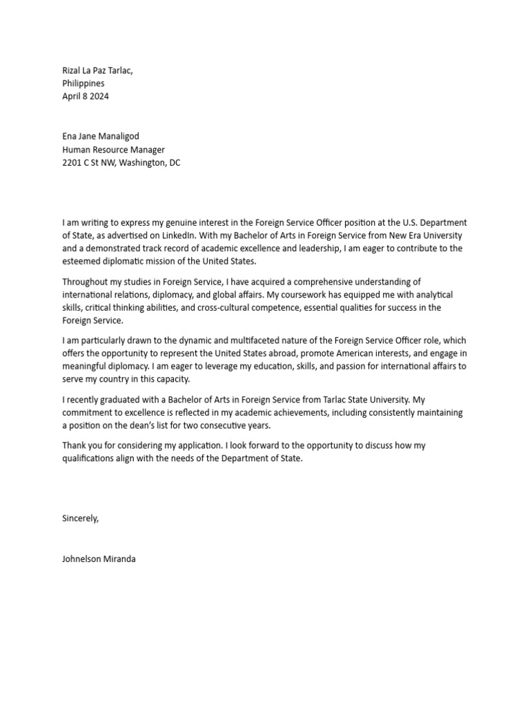 Application for Foreign Service Officer Position | PDF | Wellness