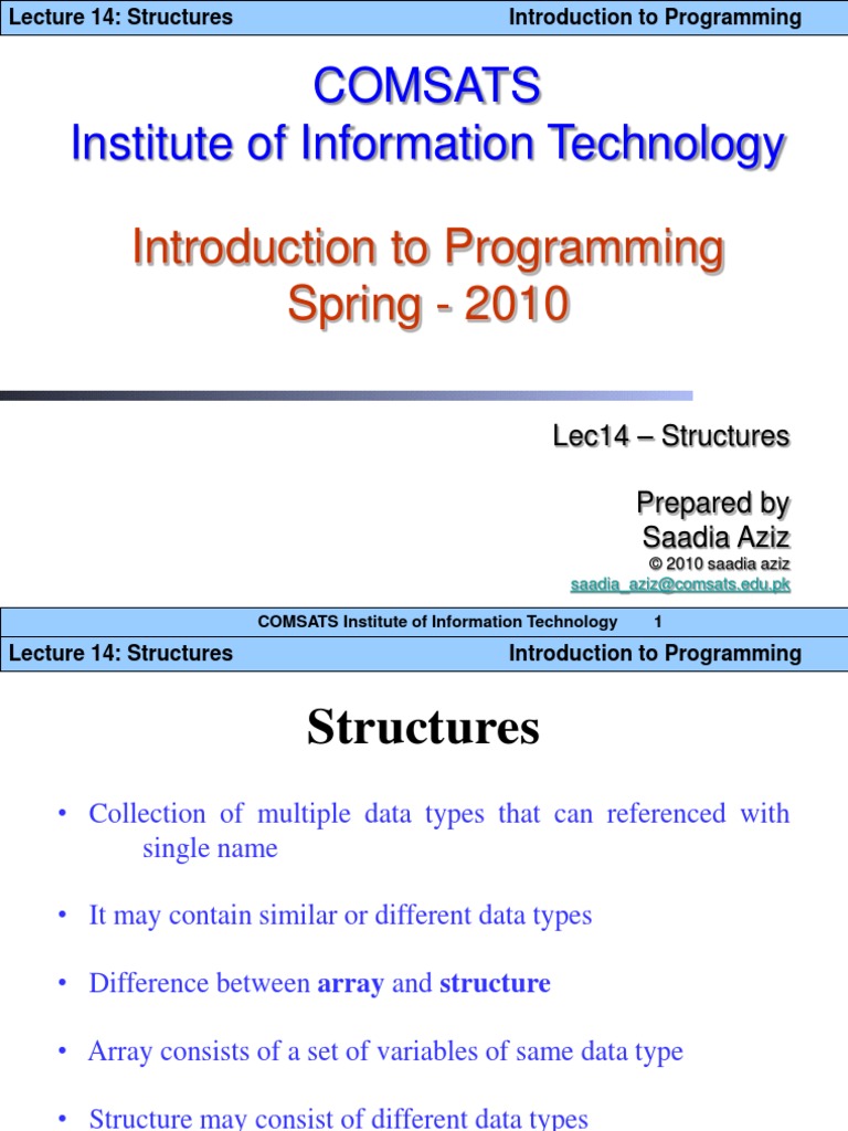 Lec14-Structures C++ CIIT | PDF | Variable (Computer Science) | Array Data Structure