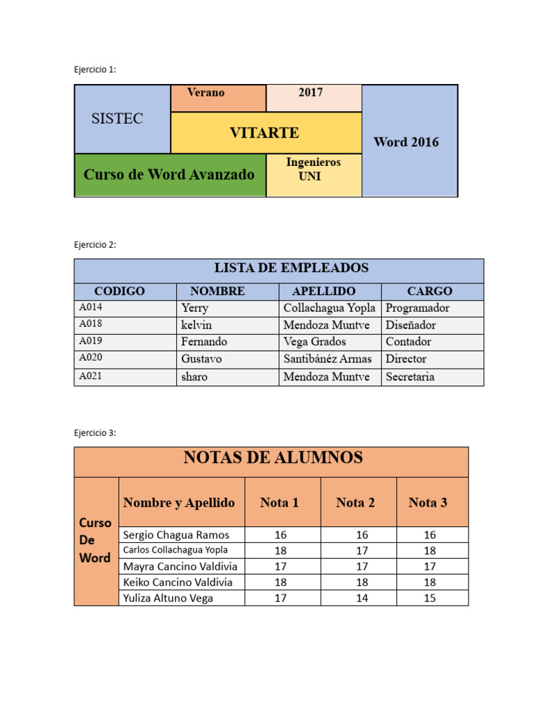 Ejercicio 1,2 y 3 Tablas | PDF