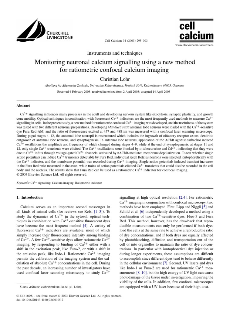 Monitoring Neuronal Calcium Signalling Using A New Methodfor ...