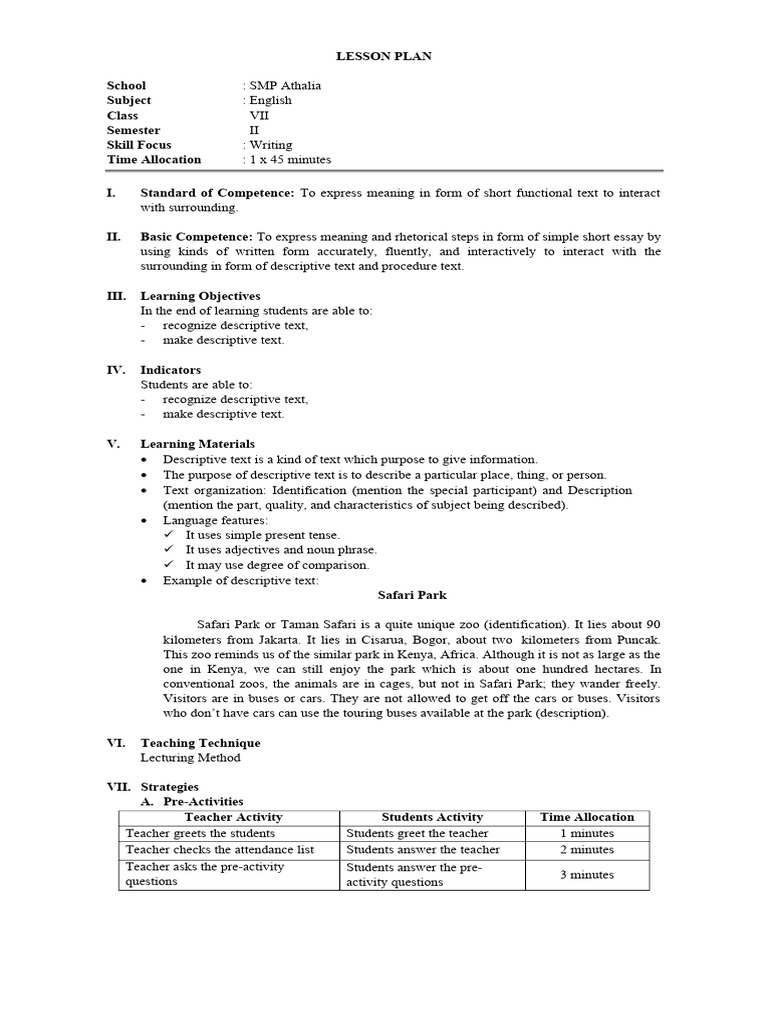 SodaPDF Converted 132060853 Lesson Plan Descriptive Text | PDF | Languages | Foreign Language ...