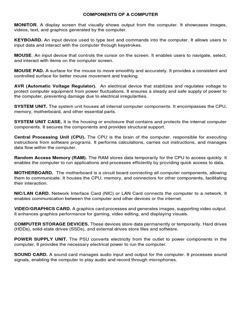 Components of A Computer | PDF | Computer Hardware | Input/Output