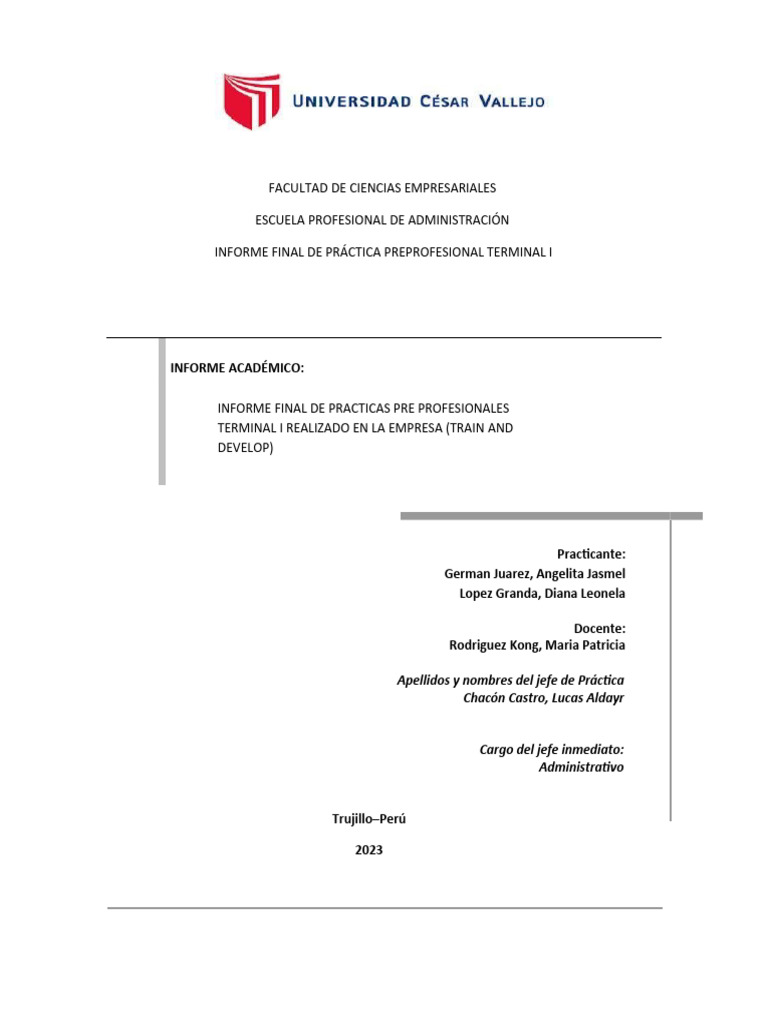 Informe de Práctica en Train and Develop | PDF | Business | Marketing