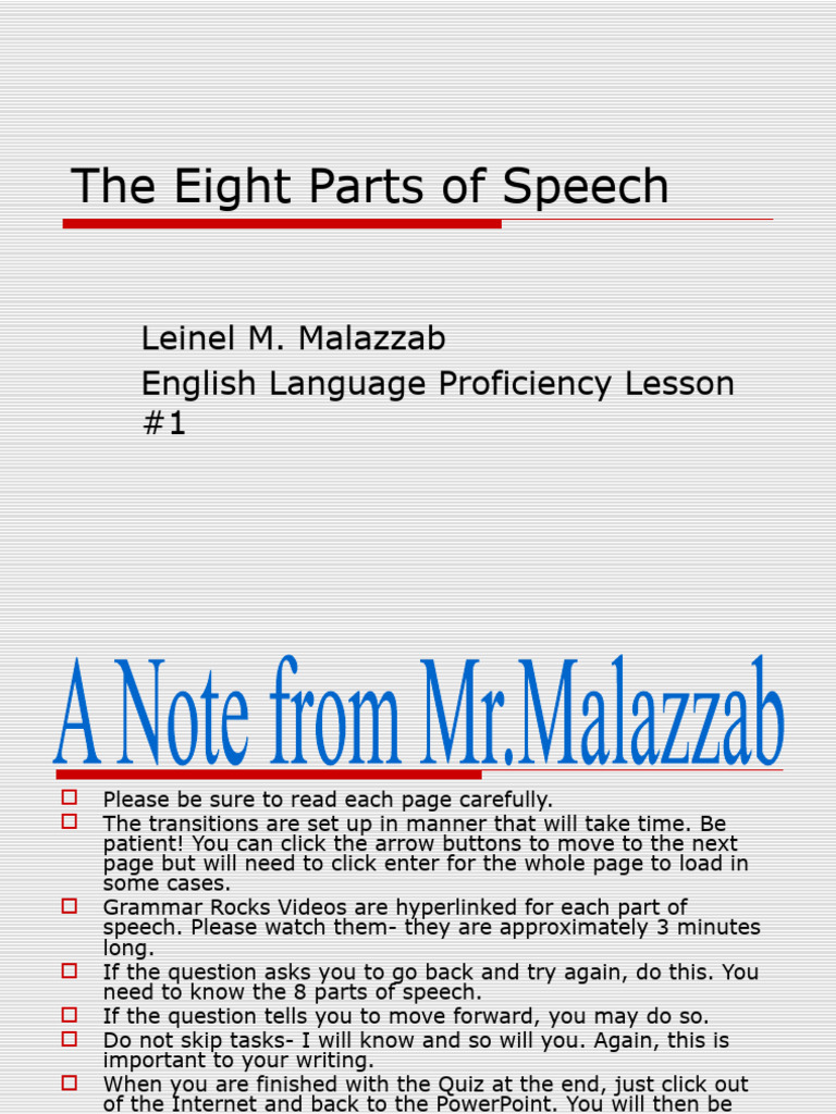 The Eight Parts of Speech - Final PP | PDF | Part Of Speech | Adjective