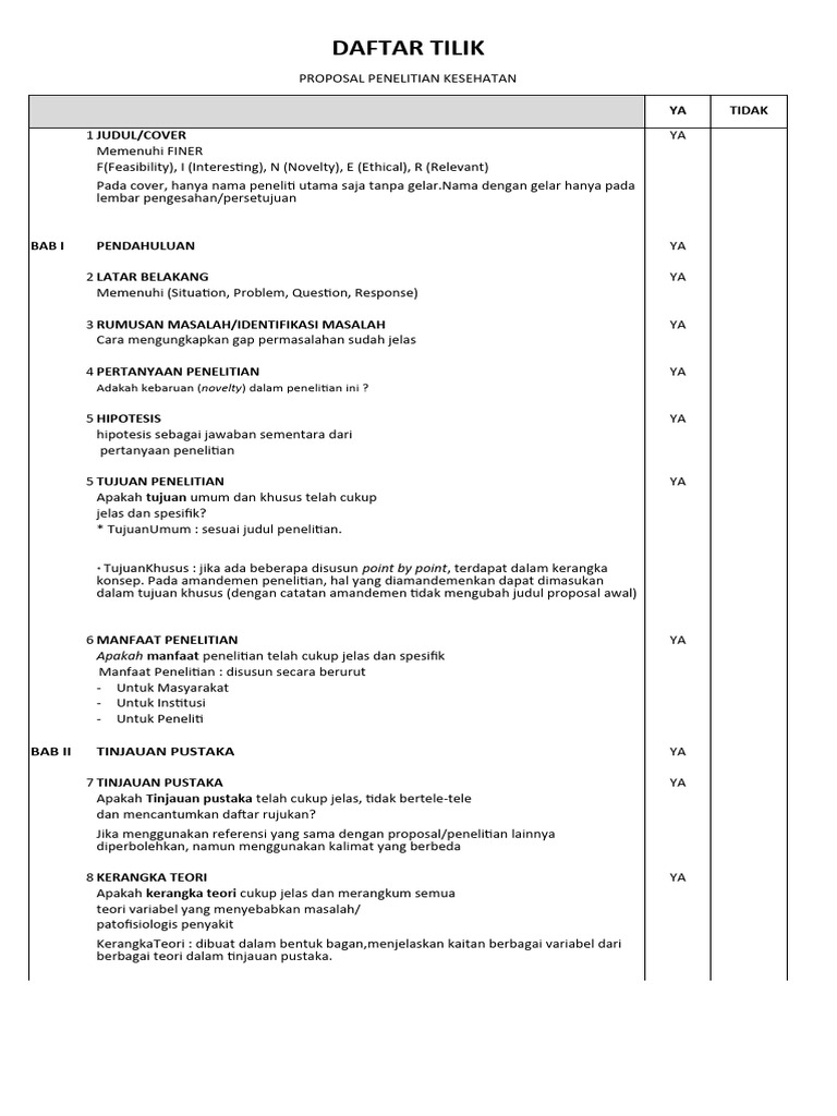 Daftar Tilik Penelitian Kesehatan | PDF