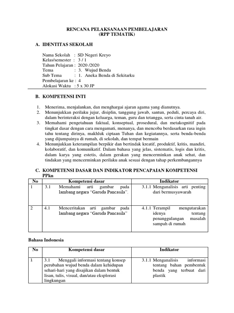 RPP 1 Daring Kelas 3 Tema 3 Sub Tema 1 PB 4 PPG | PDF | Karier & Perkembangan