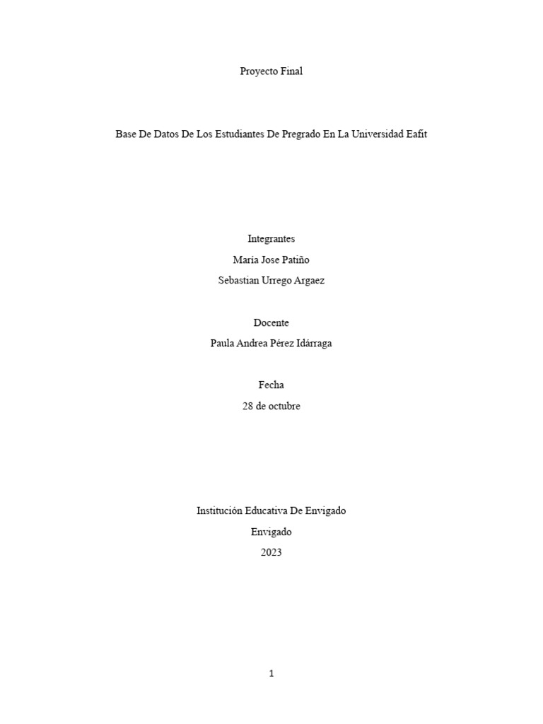 Entrega 2 Bases de Datos Eafit | PDF | Bases de datos | Software de gestión de datos