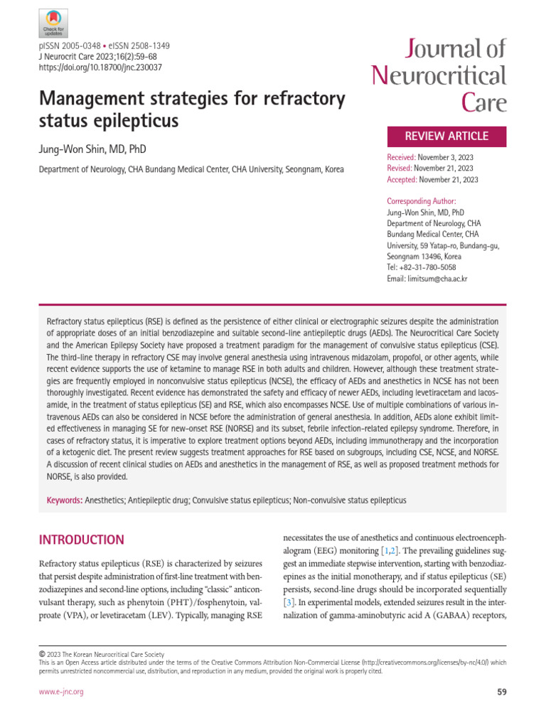 Management Strategies For Refractory Status Epilepticus | PDF ...