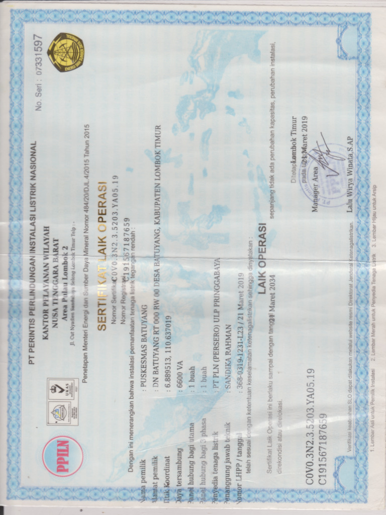 Sertifikat Layak operasi PLN | PDF