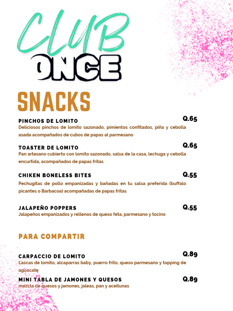 Menú Club Once | PDF | Cocina occidental | Cocina