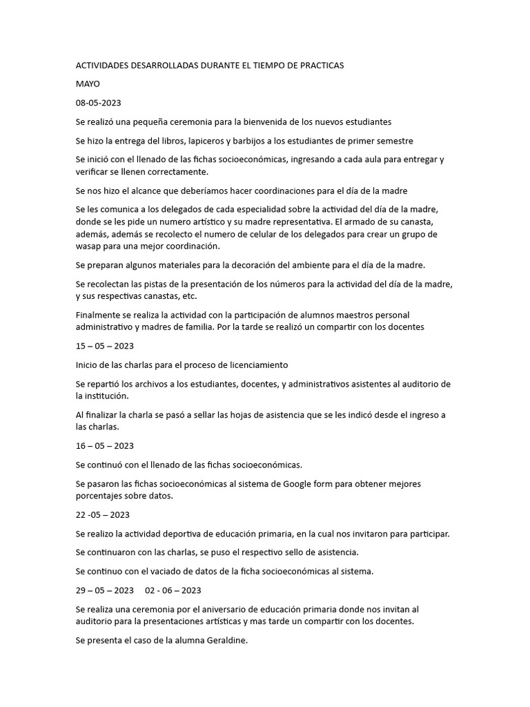ACTIVIDADES DESARROLLADAS EN LAS PRACTICAS | Descargar gratis PDF ...