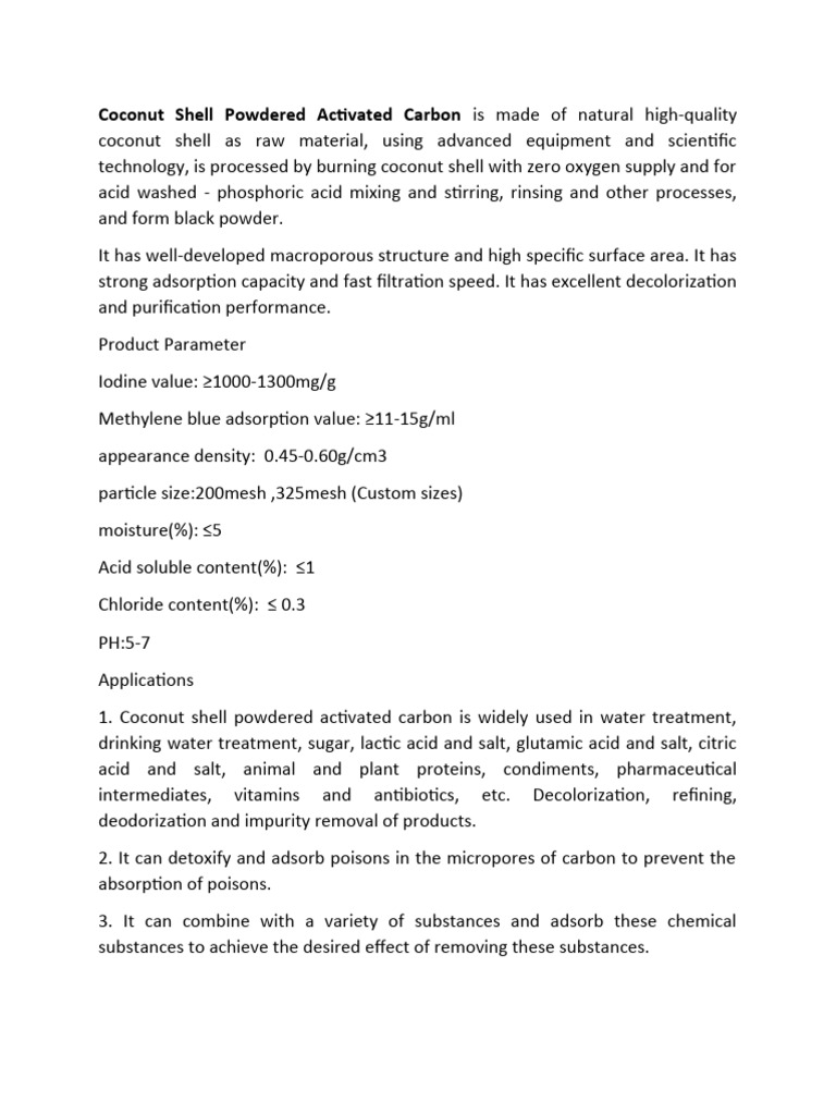 Coconut Shell Powdered Activated Carbon | PDF | Water Purification | Adsorption