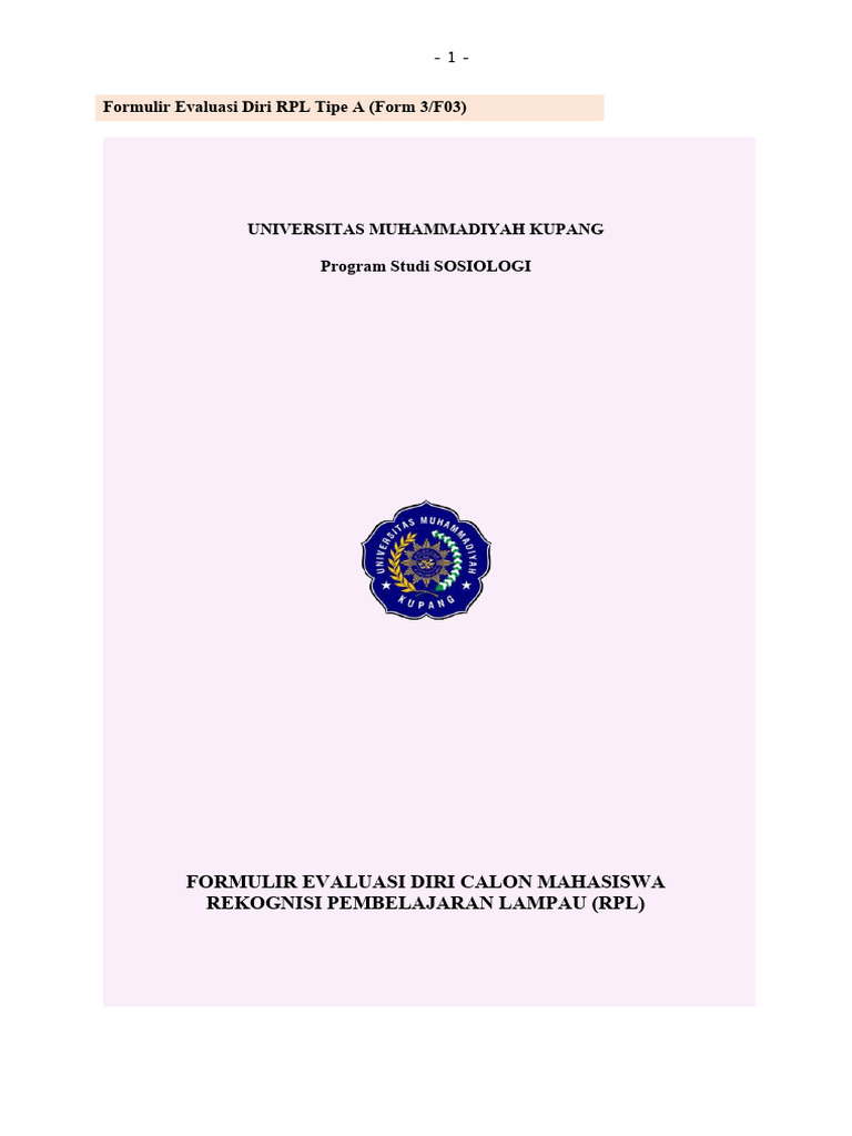 Contoh Formulir Evaluasi Diri RPL Tipe A (Form 3 F03) | PDF