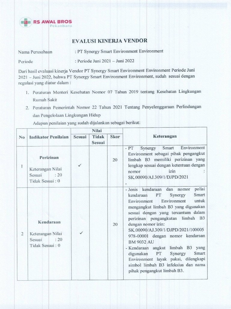 Evaluasi Kinerja Vendor Limbah B3 | PDF