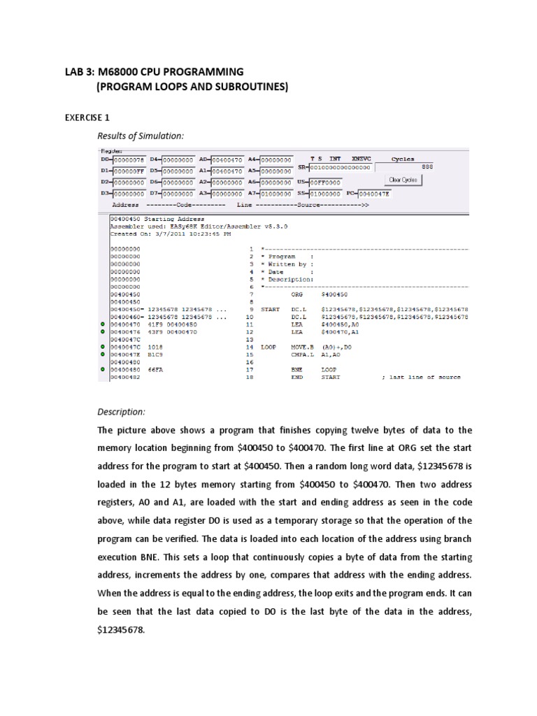 Comparing Data and Performing Calculations on Memory Locations Using M68000 Assembly Language ...