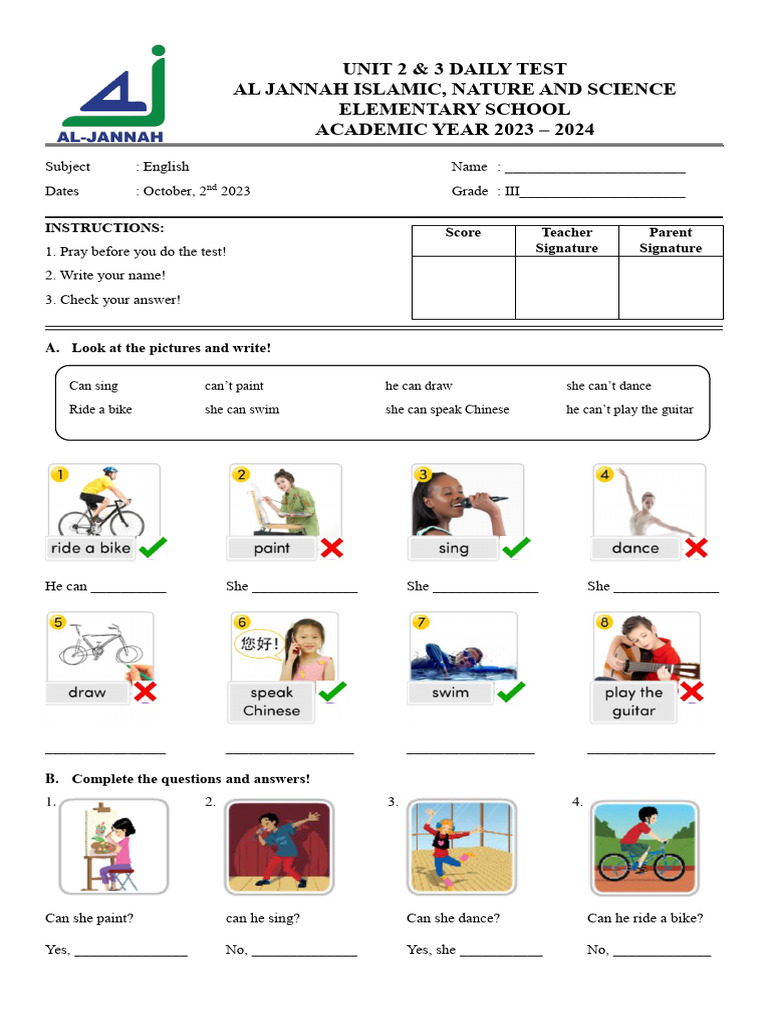 Daily Test Unit 2 and 3 | PDF