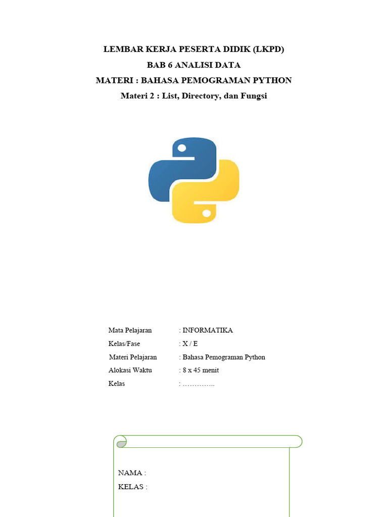 LKPD Bab 6 Bahasa Pemograman Python 2( list, dictionary dan function) | PDF