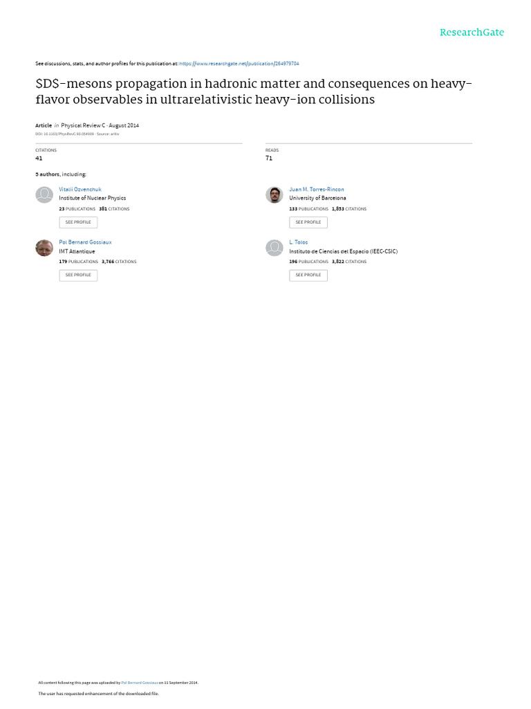 D-Mesons Propagation in Hadronic Matter and Conseq | PDF | Particle ...