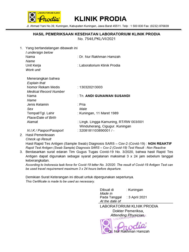 Surat Keterangan Pemeriksaan Kesehatan Nuw | PDF